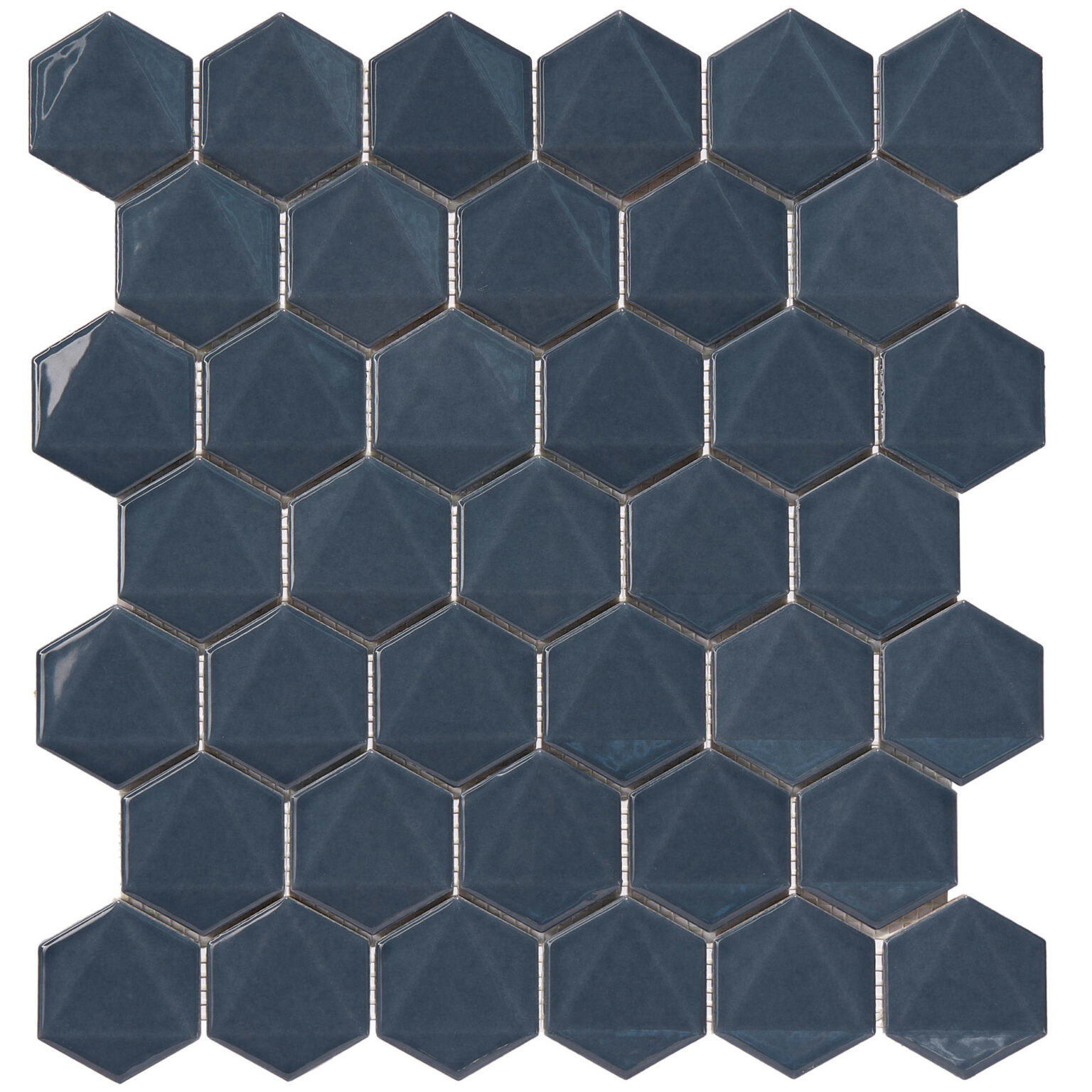 3D Hexagon 2" x 2" Blue Glossy Porcelain Mosaic Tile - Tiles'nThings ...