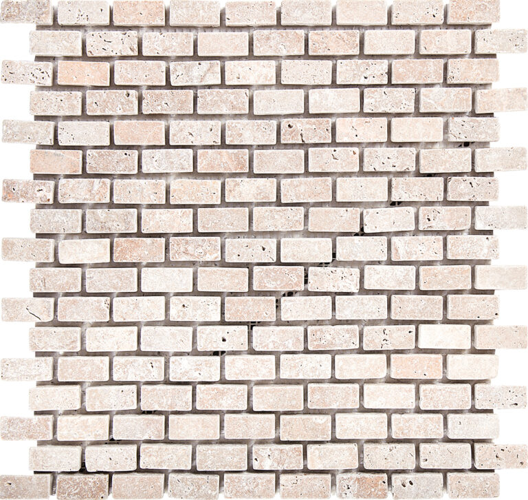 Ivory Travertine 1" x 2" Brick Tumbled Mosaic Tile - TilesnThings ...