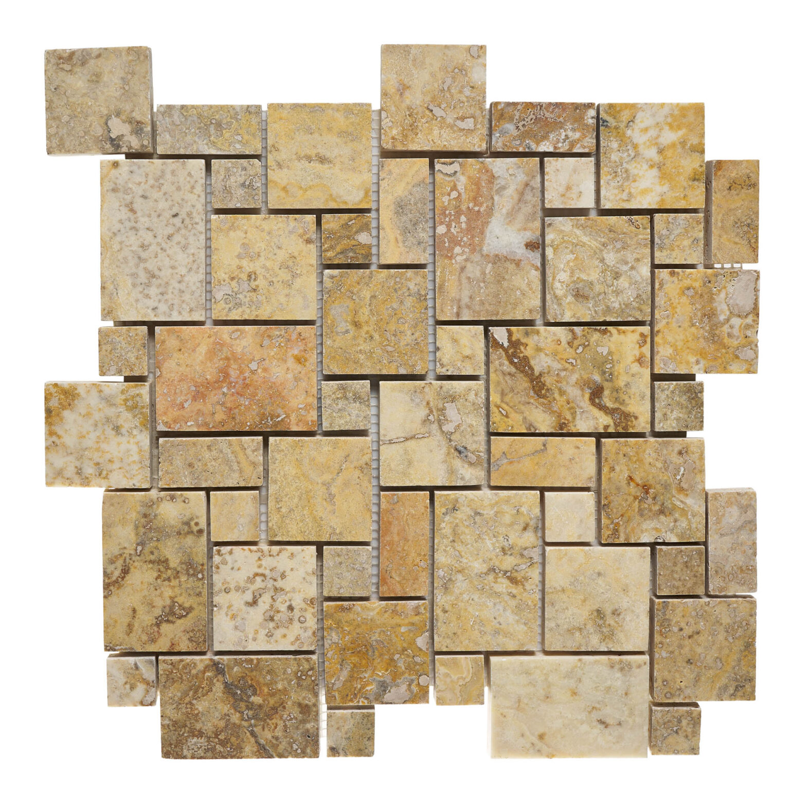 Rustic Desert Travertine Mini Versailles Tumbled Mosaic Tile ...