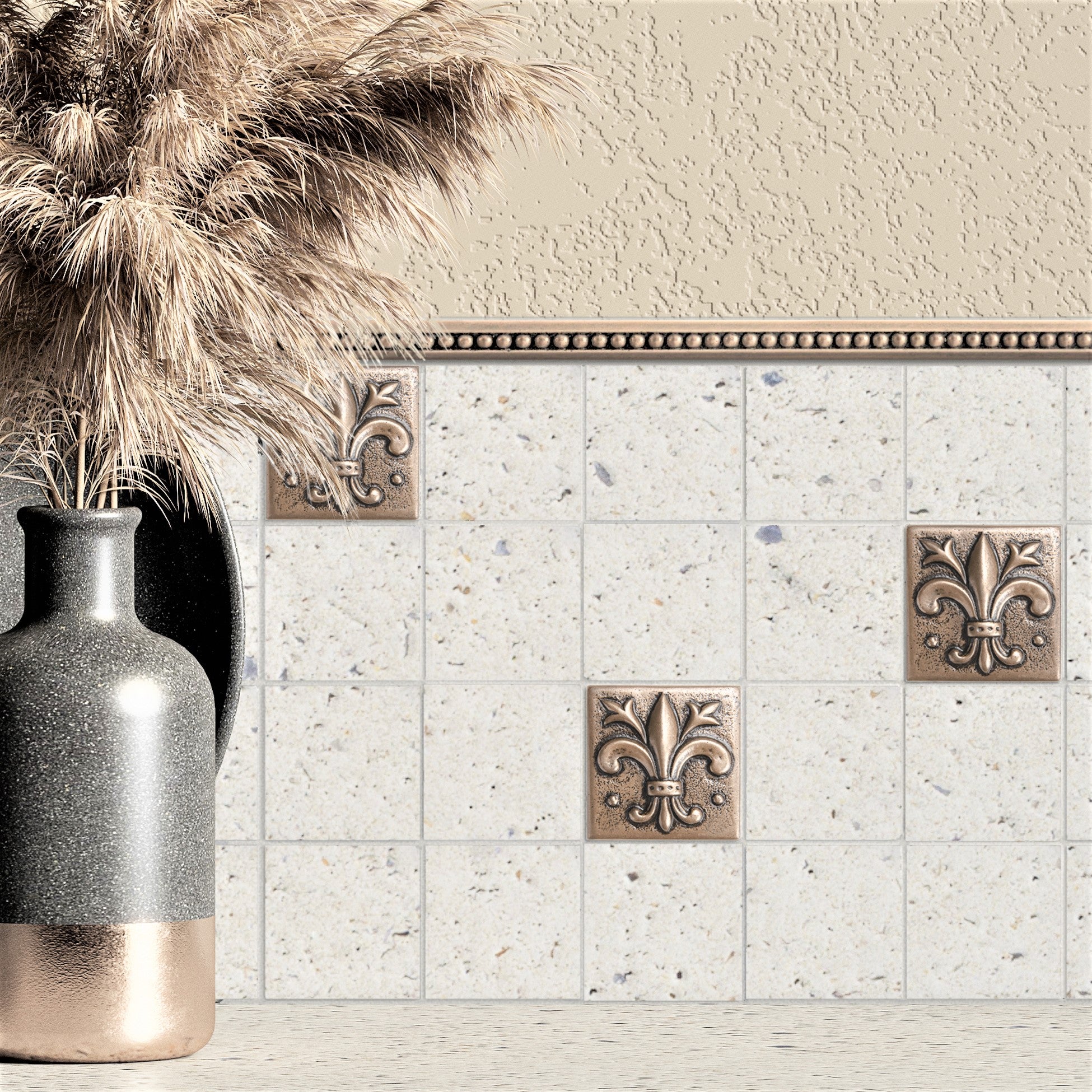 Fleur de Lis - Metal Insert Tile Bronze 2x2 - TilesnThings | Online ...