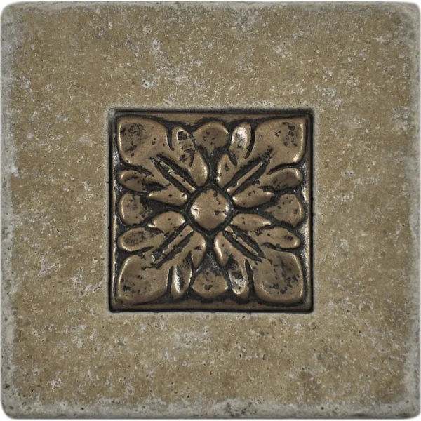Tuscany Tumbled Travertine with 2x2 Metal Renaissance 4x4 Decorative ...